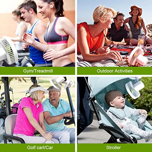 VOLLUCK Stroller Fan Clip on Rechargeable Battery Operated Portable Small Mini Fan with LED Light, 2000mA Long Lasting Handheld Powered Fan on for Baby, Travel, Indoor, Car Seat