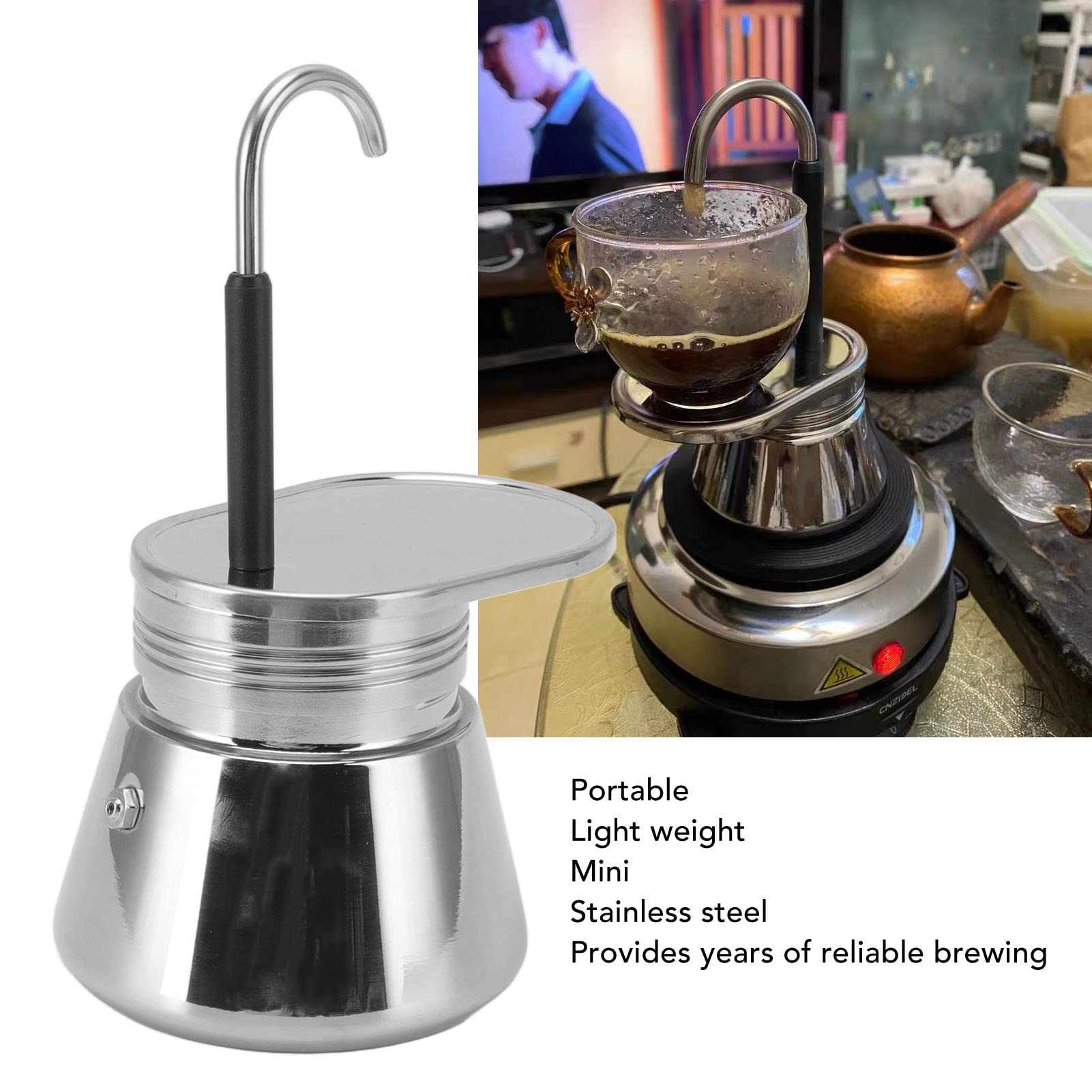 Moka Pot - Stovetop Espresso Maker, Italian Coffee Maker Stainless Steel Moka Coffee Pot with 500ml Large Capacity, Easy to Operate & Compact, Silver