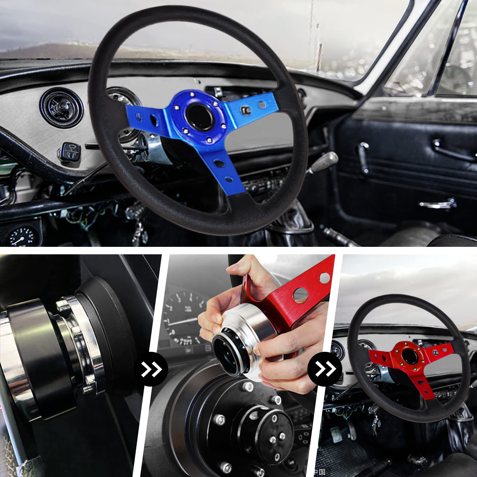 MOTAFAR Steering Wheel Quick Release, Universal 6 Hole Snap Off Boss Kit for Race/Rally/Motorsport(Black)