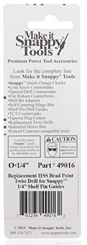 Snappy Tools Replacement HSS Brad Point Drill for 1/4 Inch Shelf Pin Guide #49016