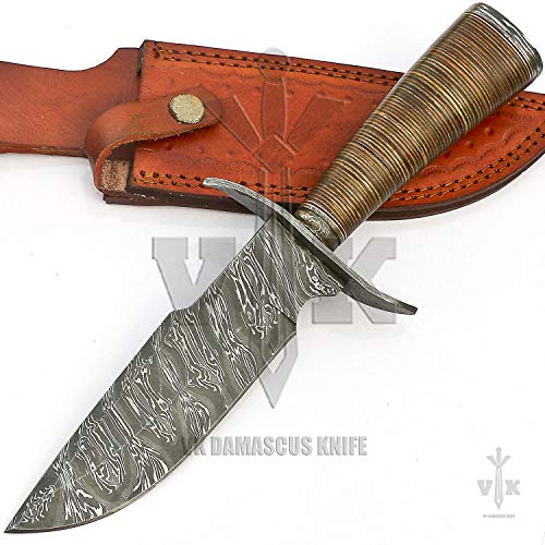 JNR Traders Damascus Steel Fixed Blade Hunting Knife with Leather Sheath - 2285