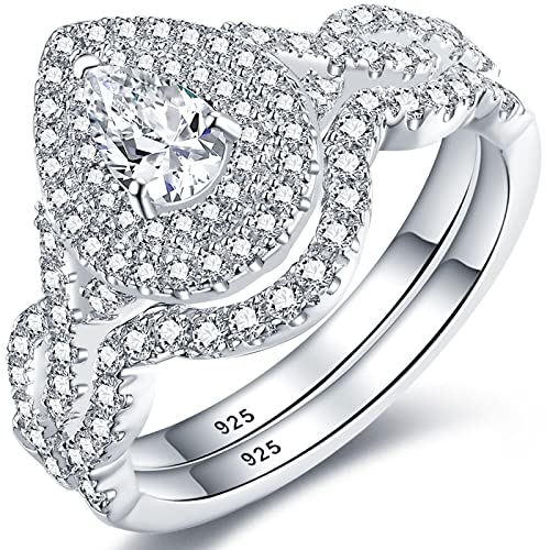 Newshe Wedding Rings for Women Engagement Ring Set 925 Sterling Silver 1.3ct Pear White Cz Size 5-10 (Pear Shape, 11)