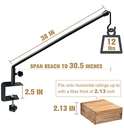 Tuohours 38 Inch Extended Reach Deck Hook Hanger for Railing, Heavy Duty Outdoor Plant Hook Holder for Hanging Bird Feeder Flower Basket Planter or Lanterns, 2 Packs