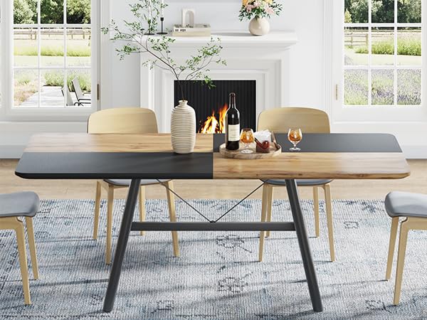 Tribesigns 70.86 inch Dining Table for 6 to 8 People, Industrial Rectangular Kitchen Table with Strong Metal Legs, Large Long Wood Dining Room Table for Living Room, Brown and Black