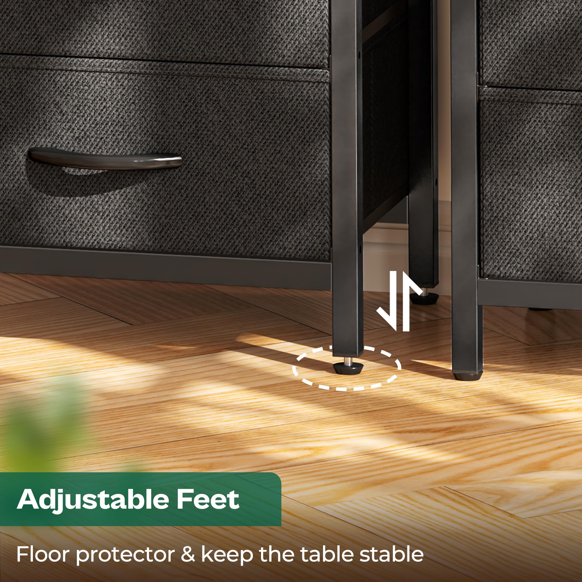 Huuger Nightstands Set of 2, End Tables with Charging Station, Side Tables with Fabric Drawers, Bedside Tables with USB Ports and Outlets, Night Stands for Bedroom, Rustic Brown and Black