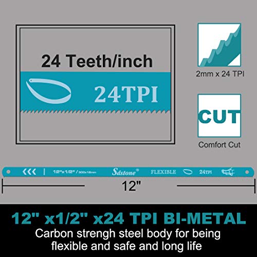 Sdstone Hacksaw Blades High Speed Replacement Blades 24 TPI - 12" Length Hacksaw Blade - Carbon Strength Steel (10 Pack)