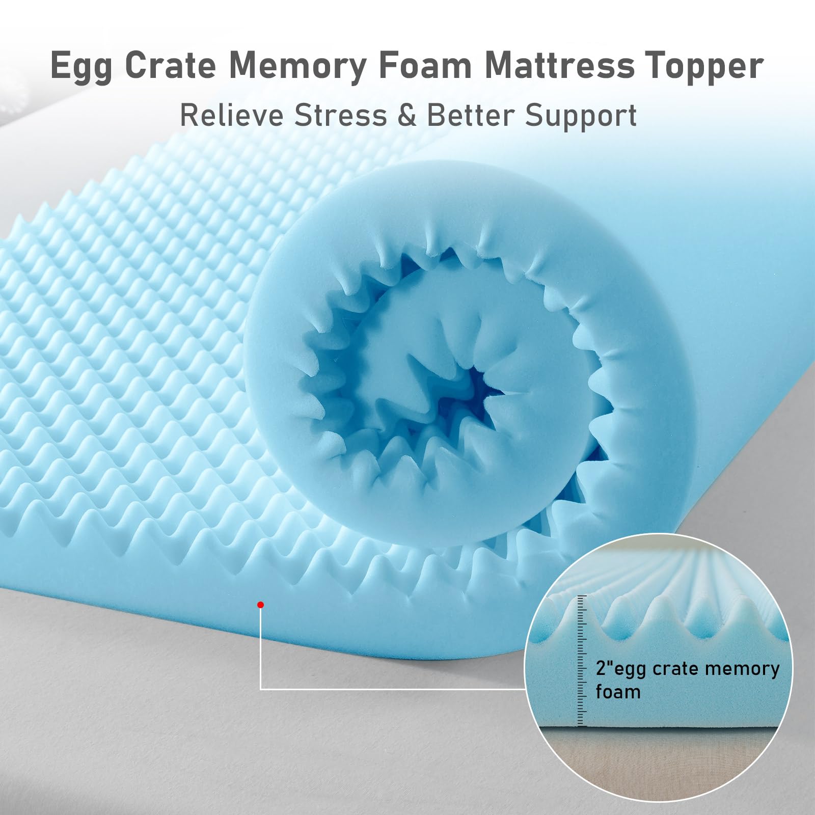 WhatsBedding 2 Inch Memory Foam Mattress Topper Queen Size, Soft Egg Crate Mattress Topper with Breathable Cover for Back Pain Relief, CertiPUR-US Certified