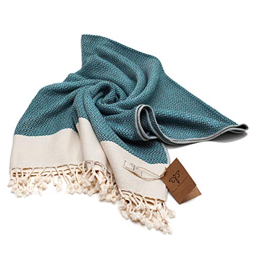 SMYRNA TURKISH COTTON 60 x 80 inches Large Throw Blanket, Vintage Series, 100% Oeko-Tex Cotton, Machine Wash, Super Soft, Outdoor Throws and Blankets for Couch, Sofa, Bed, Beach, Picnic, Petrol