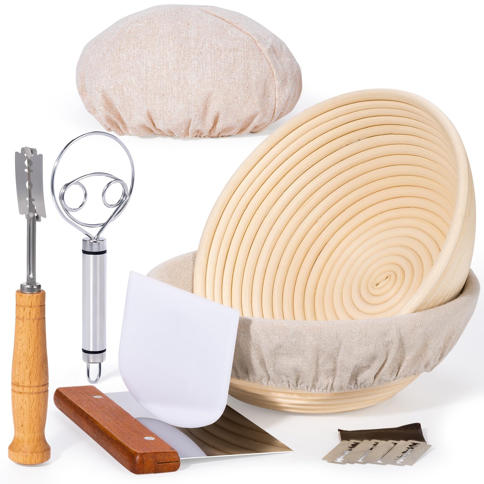 Sourdough Bread Proofing Banneton Basket Set of 2-9 Inch Round Baskets for Baking and Rising, Bread Bowls Set for Sour Dough Bread Making Starter Kits Supplies and Tools