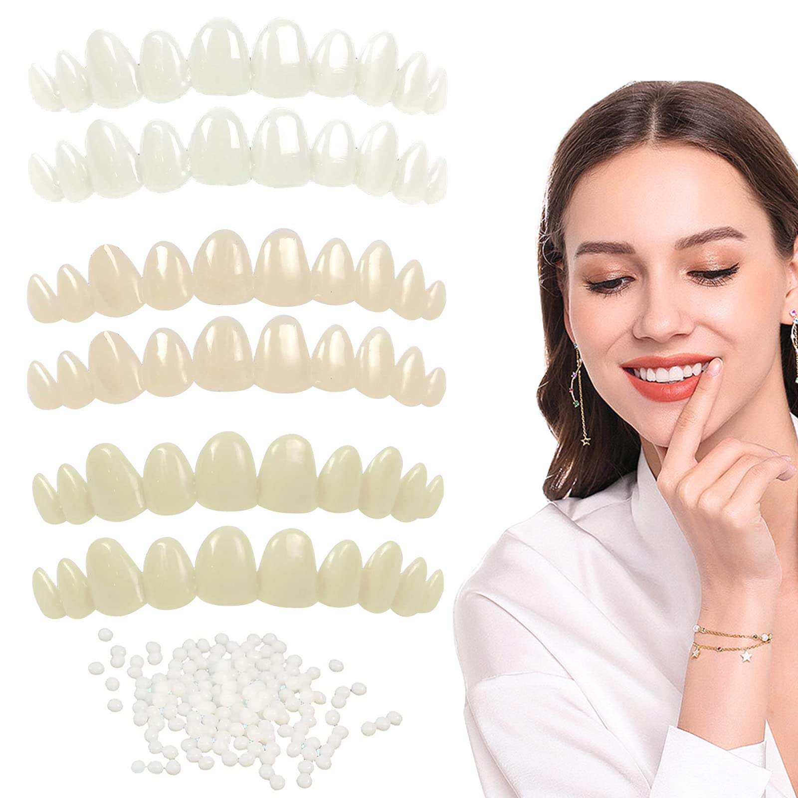 Tooth Repair Kit,Moldable Thermal Fitting Bead Teeth Pellet Adhesive Fake Teeth for Halloween Scary Themed Party Makeup Filling Fix The Missing Broken Tooth(6pcs),D