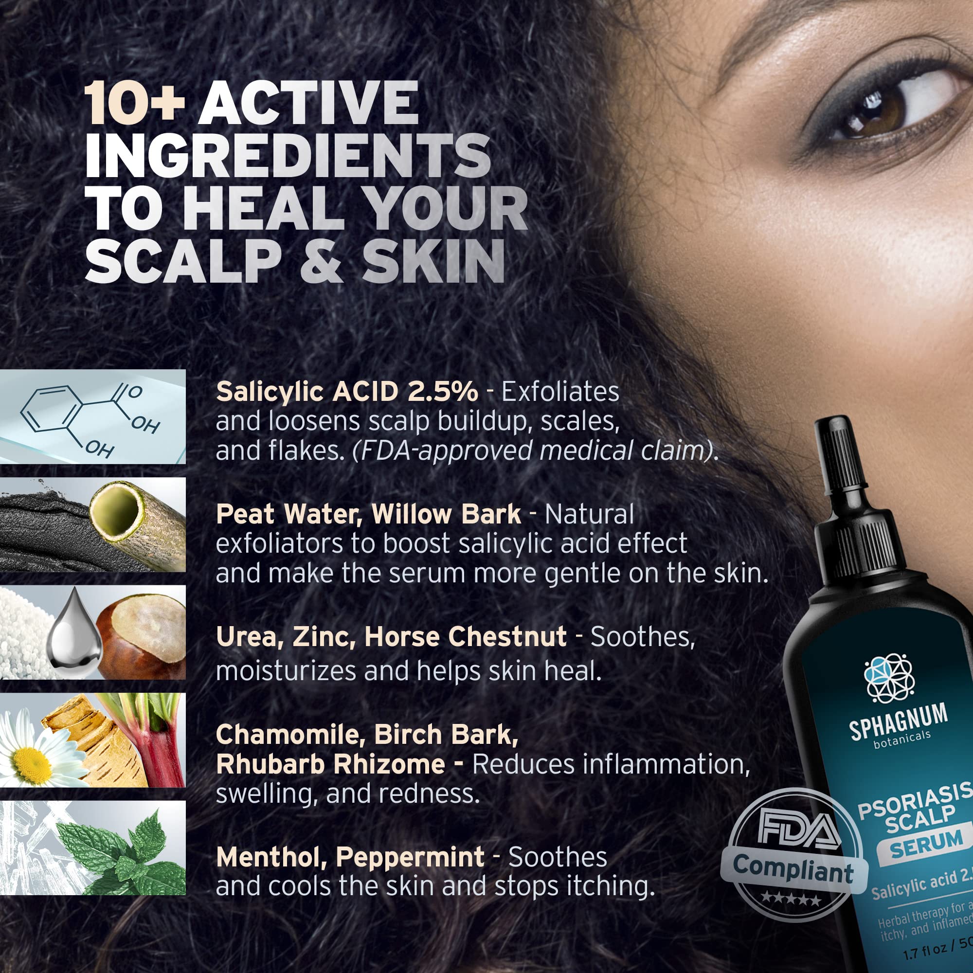 Sphagnum Botanicals Flaky Psoriasis Care Kit - Serum with salicylic acid, shampoo with peat mud, conditioner with argan and olive oil