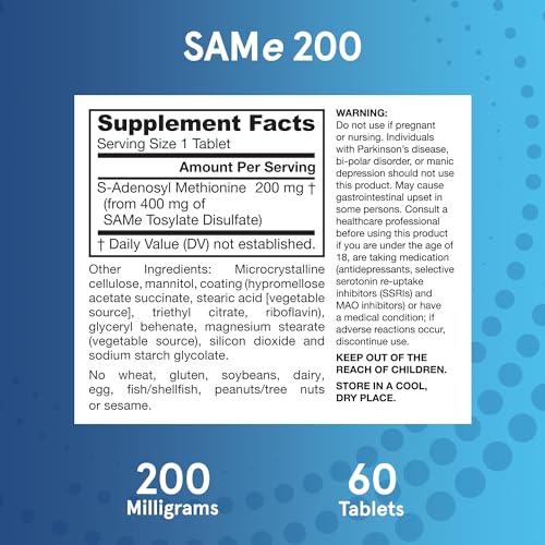 Jarrow Formulas Same 200 mg - 60 Tablets - Highest Concentration of Active S,S Form - Supports Joint Health, Liver Function, Brain Metabolism & Antioxidant Defense - 60 Servings