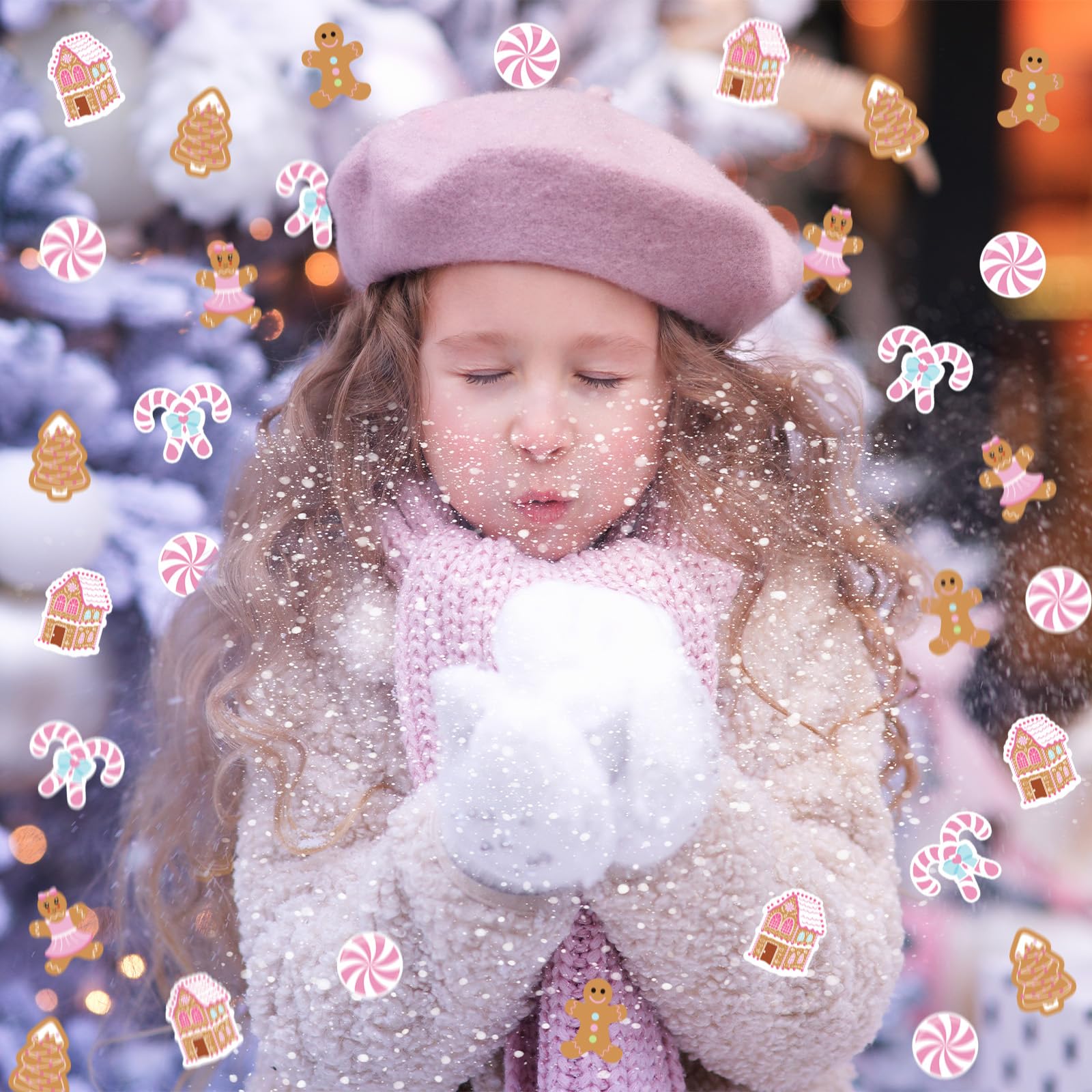 Whaline 270Pcs Pink Christmas Confetti Gingerbread Man Candy Xmas Tree Paper Confetti Table Confetti Decorations for Winter Holiday Baby Shower Birthday