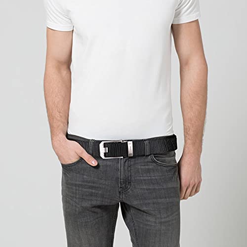 JUKMO Ratchet Belt for Men, Nylon Web Tactical Belt with Automatic Slide Buckle, Adjustable Trim to Fit (Black, For Waist 20"-40" (Length 47"))