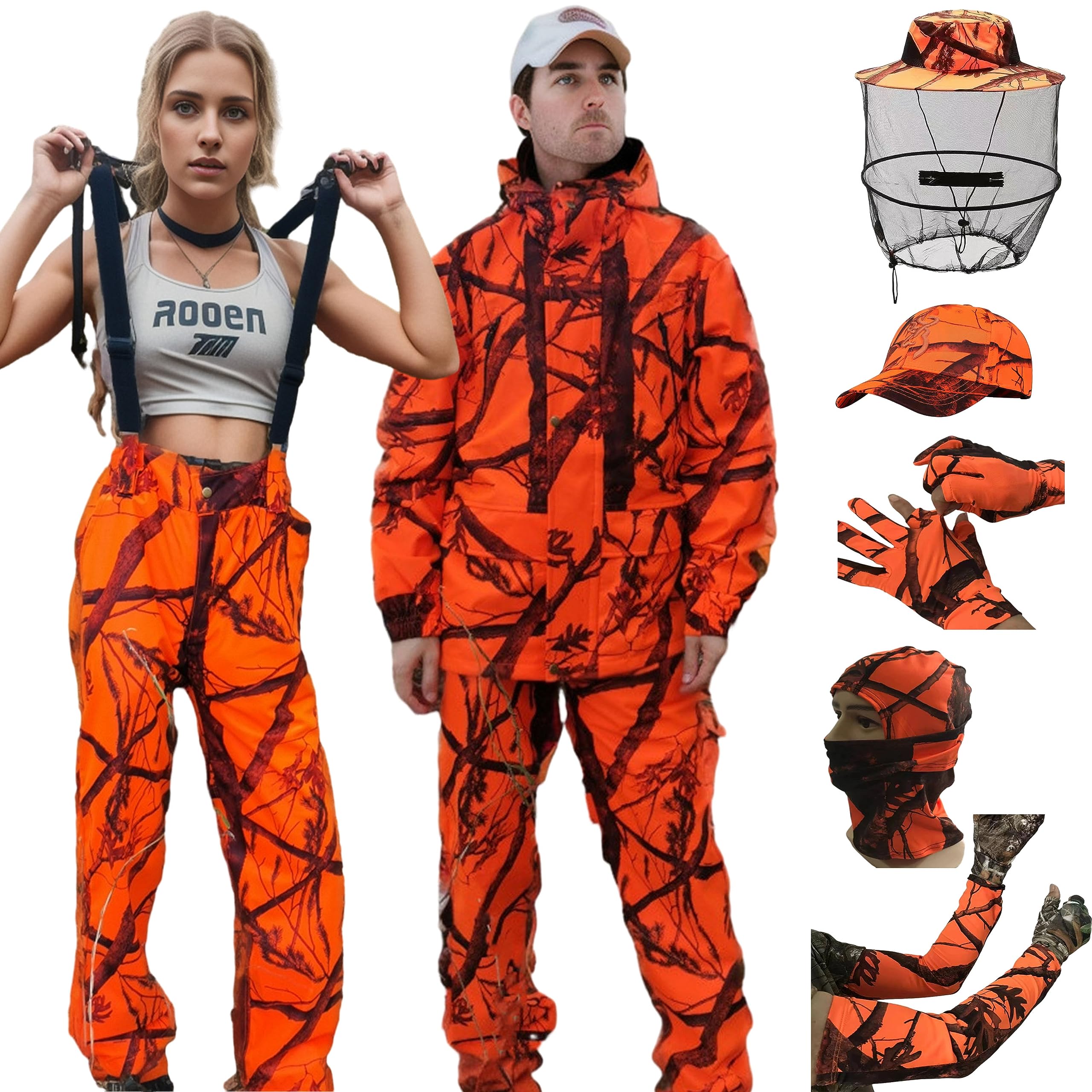 Llaikeph Turkey Hunting Clothes for Men Women Camo Tactical Jacket and Hunting Work Hiking Pants 7 Accessories (L)