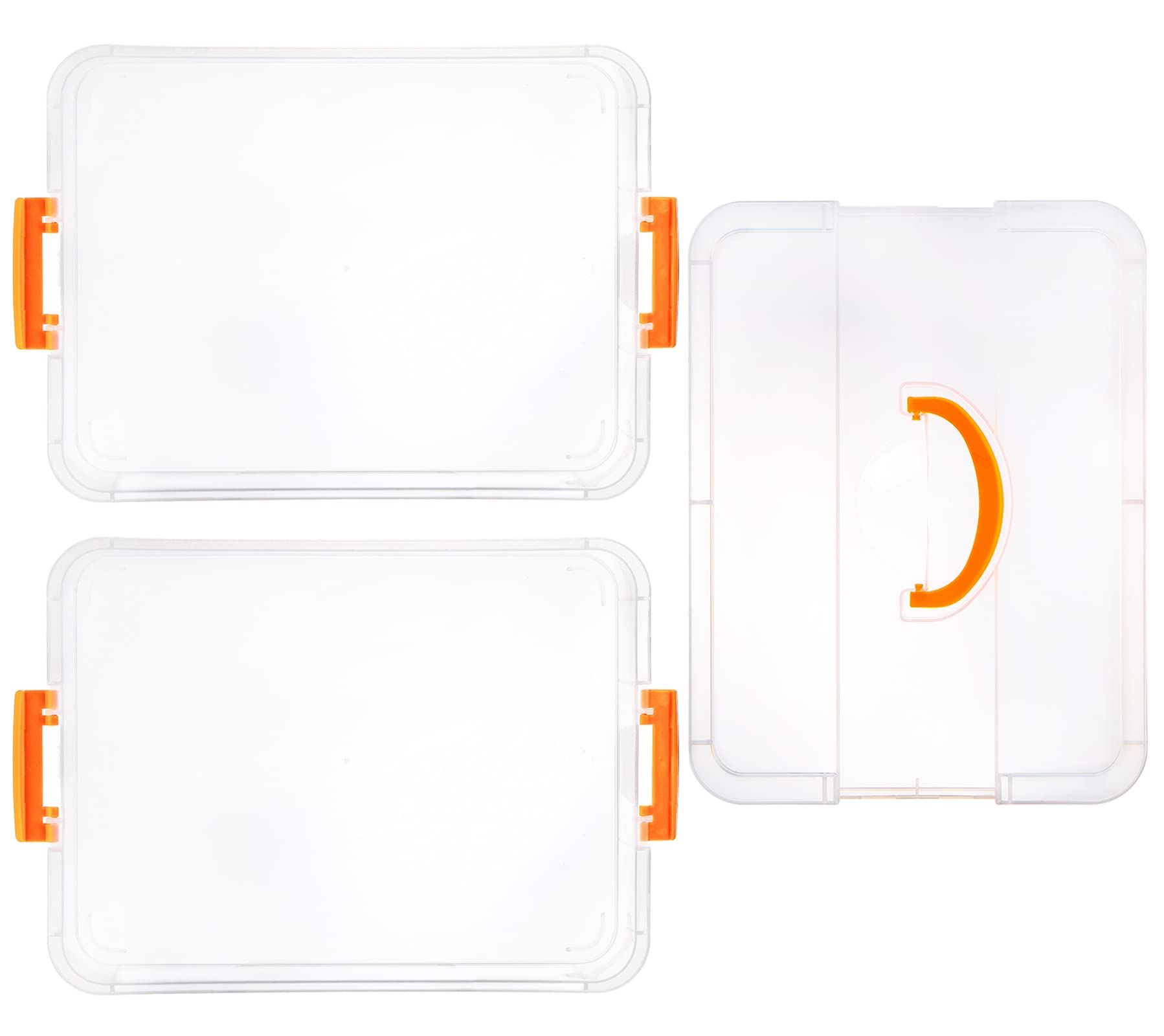 Yesland Large 2 Layer Stack & Carry Box,13.75 x 10 x 7.5 Inch Plastic Multipurpose Stackable Craft Storage Box Container with Orange Handle, Portable Organizer Box for Stationery, Sewing, Art Craft
