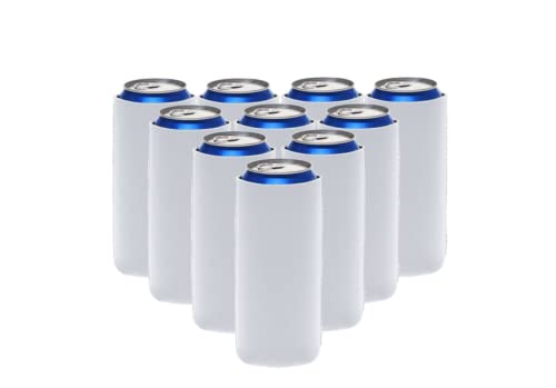SNERTZ 12 Pack Slim Can Cooler White Blank DIY Sublimation Durable Neoprene Insulated Skinny Beer Seltzer Can Holder Cooler Sleeve Coolies Fits 12oz cans