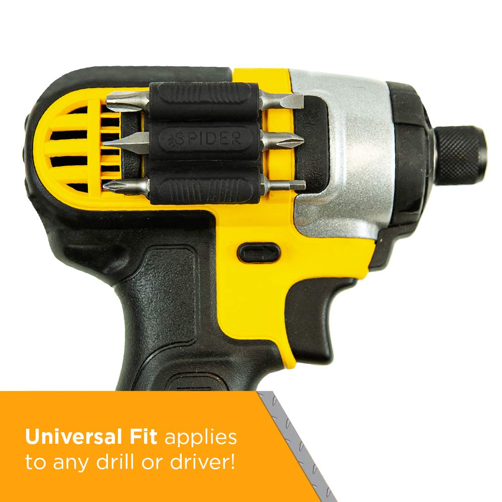 Spider Tool Holster - BitGripper v2 - Pack of Two - High Strength 3M Adhesive Drill add-on for Easy Access to six Driver bits on The Side of Your Power Drill or Driver! - Includes One Alcohol Swab