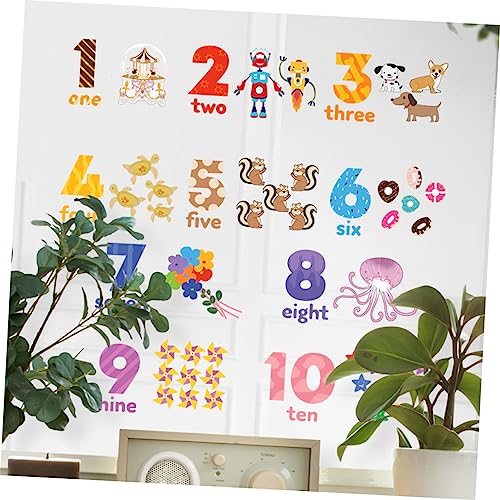 VOSAREA 3 Sets Digital Cartoon Wall Sticker Wall Decoration Classroom Wall Decals Number Wall Stickers Kindergarten Wall Sticker Trendy Room Decor Cartoon Number Design Sticker