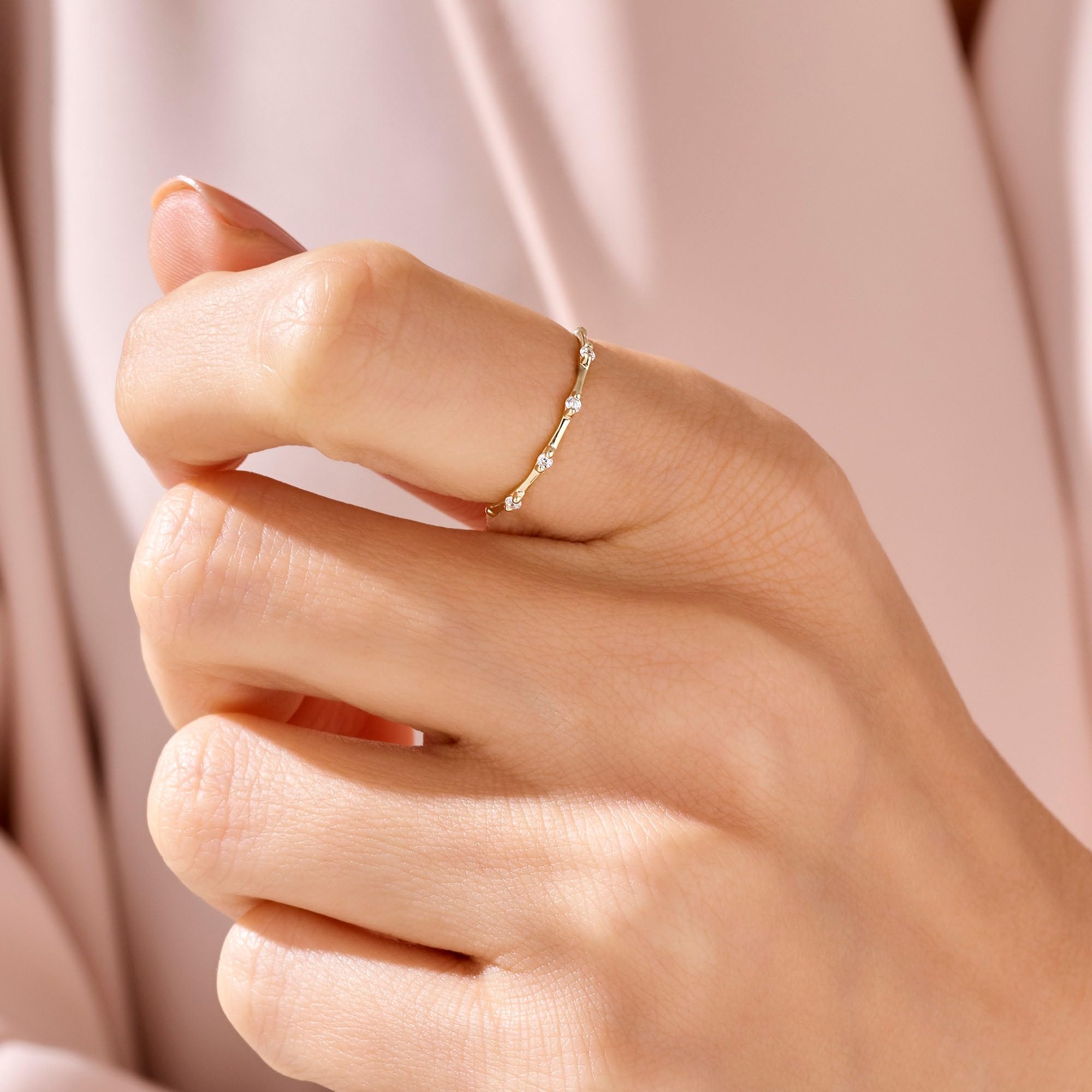 Norm Jewels 1mm Women Plain Band Knuckle Stacking Thumb Rings Yellow Rose White Gold Comfort Fit Bamboo Ring (Yellow Gold, 8)
