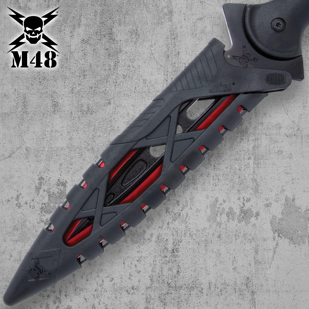 M48 Kommando Red Talon Survival Spear | Practical Tool for Survival | 8β Cast Stainless Steel Blade | Red Haze Finish | Fiberglass Reinforced Handle | Vortec Blade Sheath | 44 1/8β Overall