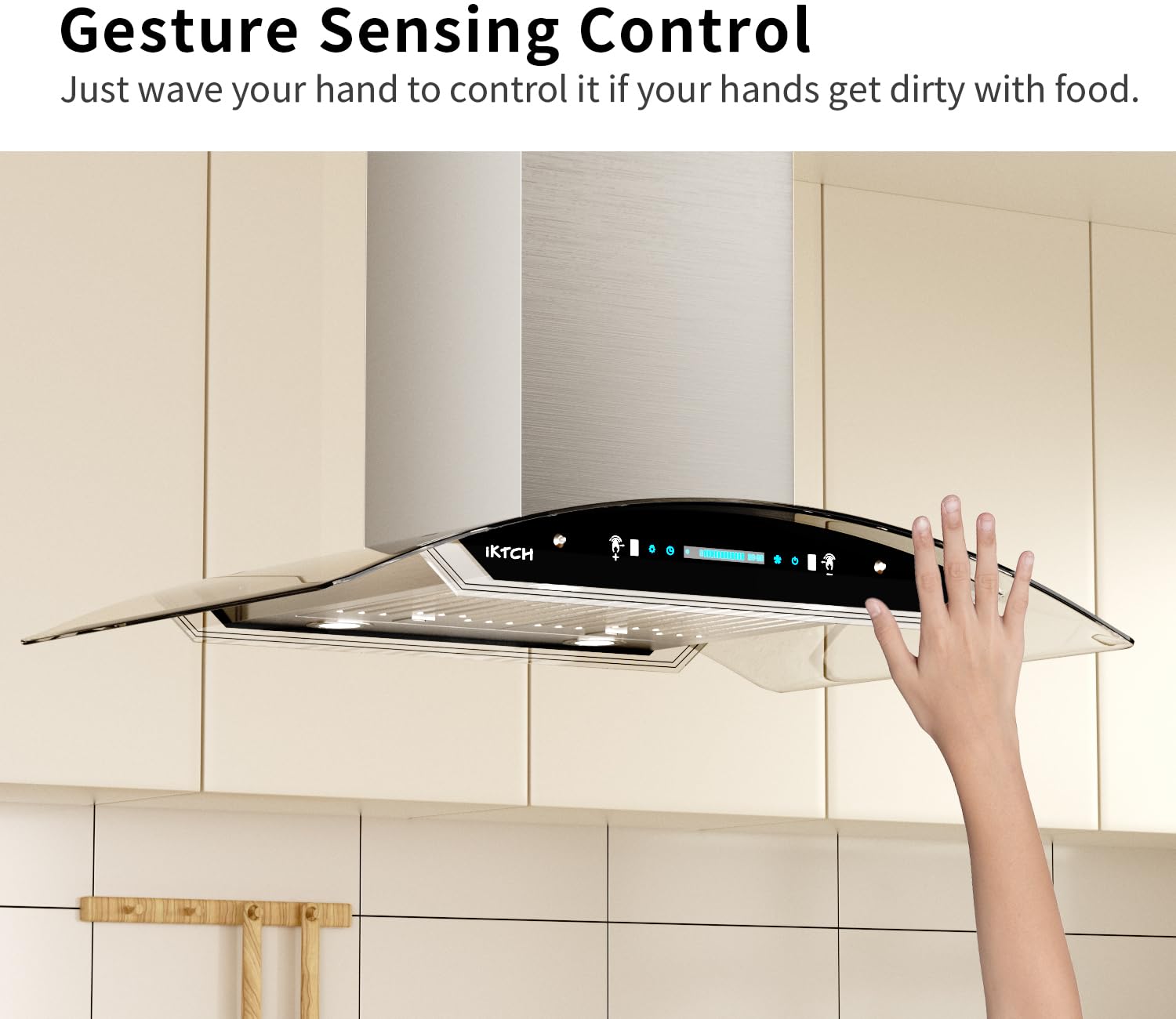 IKTCH Upgrated 30"Island Mount Range Hood,900 CFM Ducted Range Hood with 4 Speed Fan,Stainless Steel& Tempered Glass Range Hood 30 inch with Gesture Sensing&Touch Control Making life Smarter IKIS01-30