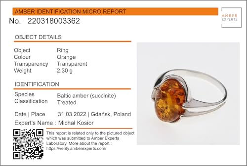 HolidayGiftShops Sterling Silver and Baltic Honey Amber Adult Ring Federica- Size 7.5