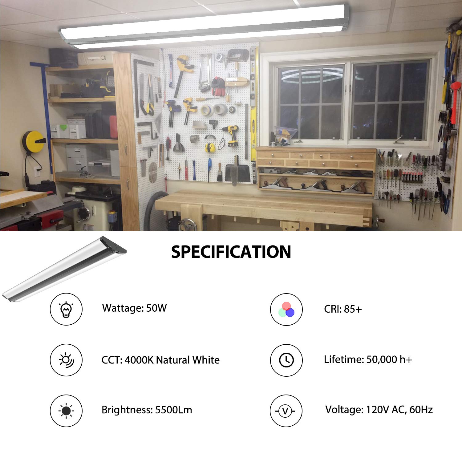 TychoLite 110W 8FT LED Shop Lights, Ultra Slim LED Wraparound Strip Lighting, 12500LM 5000K, 8 Foot Flush Mount Garage Warehouse Office Ceiling Light Fixture, Fluorescent Tube Replacement, 4 Pack
