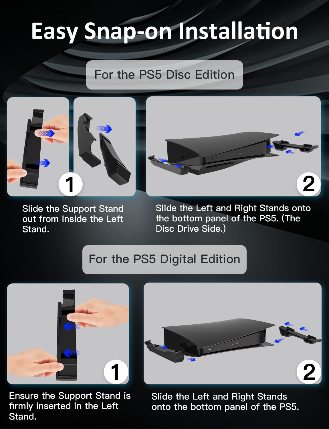 NexiGo PS5 Horizontal Stand with Controller Charger, PS5 Charging Station with LED Indicator, Fast Charging, PS5 Base Stand Compatible with Disc & Digital Editions