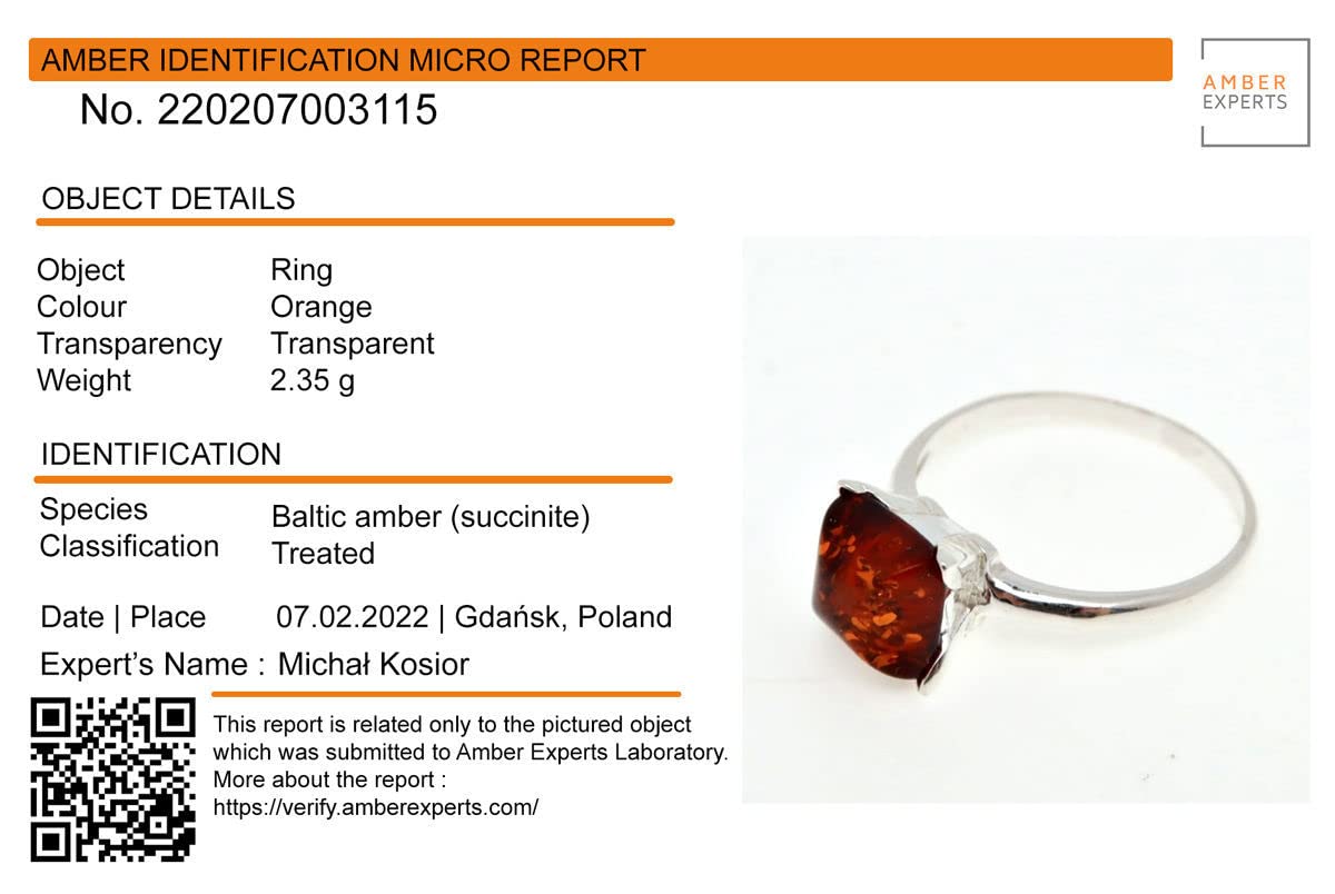 HolidayGiftShops Sterling Silver and Baltic Honey Amber Square Ring Nelda