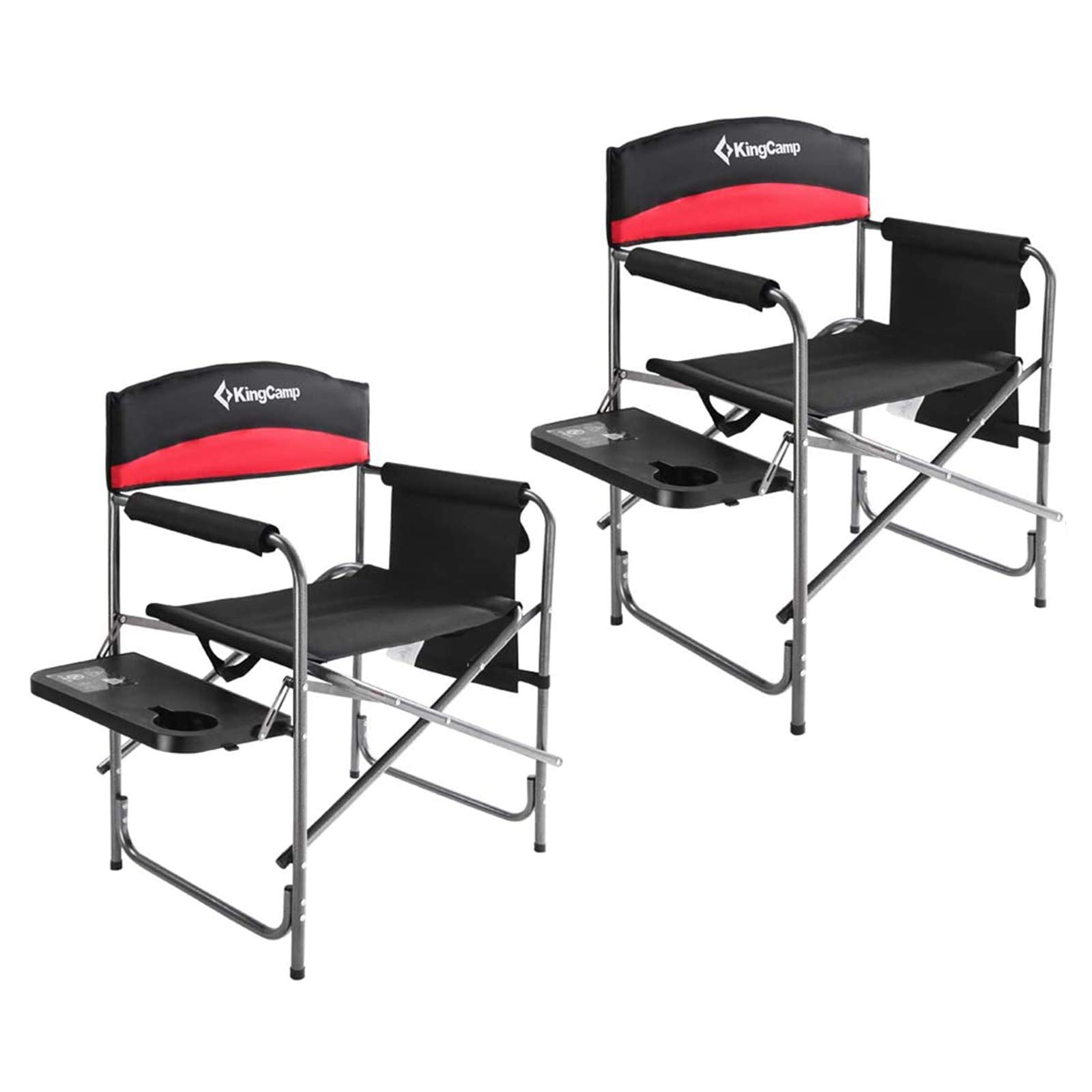 KingCamp Heavy Duty Camping Director Chair for Adults Folding Oversized Outdoor Lawn Foldable with Side Table and Pockets Padded Seat, Supports 400lbs, One Size, Black/Red-2 Pack