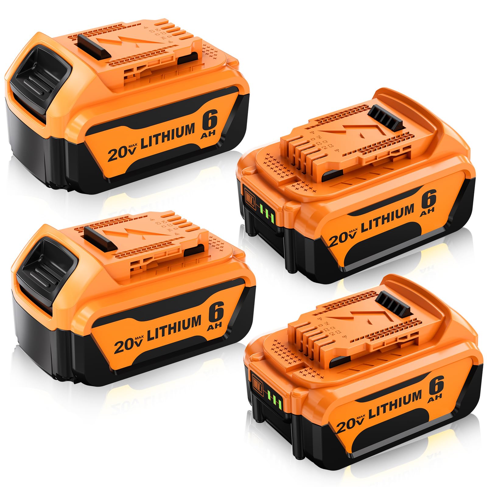 Upgraded 4 Packs 6.0Ah Replacement for Dewalt 20V Max Battery 6000mAh Compatible with Dewalt 20 Volt XR Lithium-ion Batteries DCB205 DCB206 DCB207 DCB204 DCB201 DCB200 DCD/DCF/DCG Series Power Tool