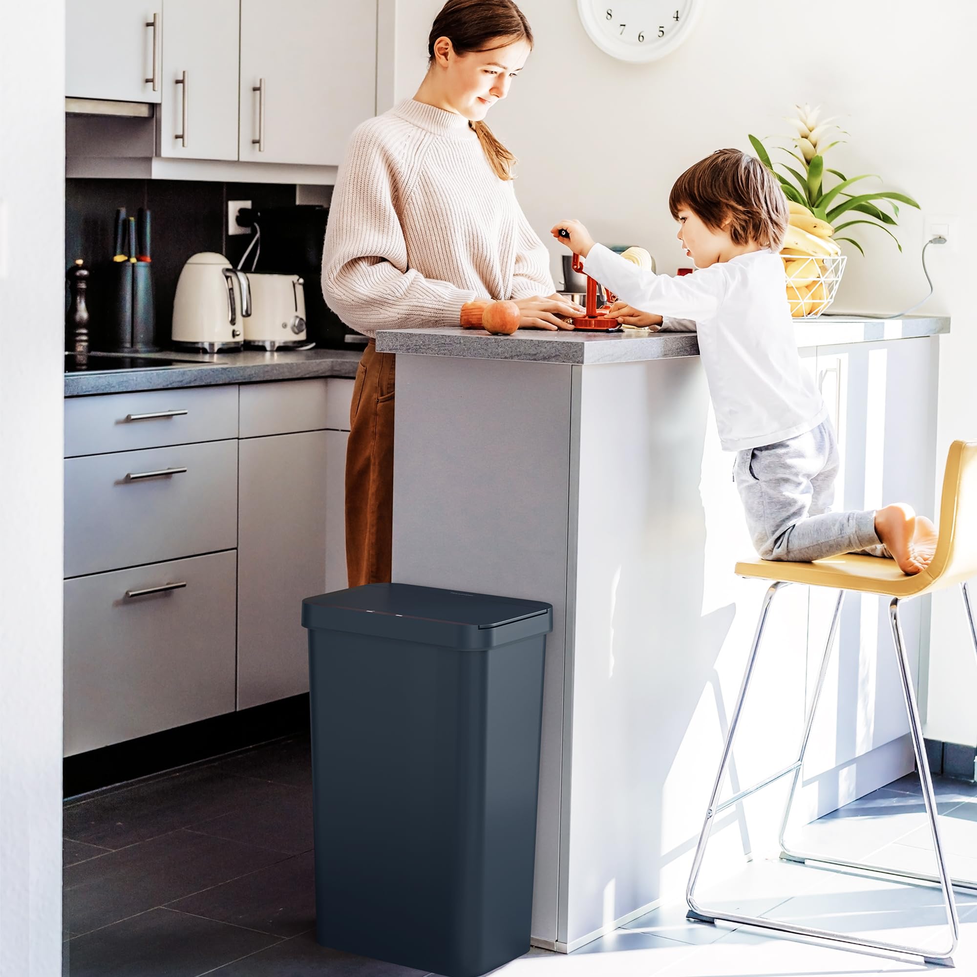 iTouchless Prime 13.2 Gallon Plastic Sensor Trash Can, Slim and Space-Saving, Durable Dent-Proof Construction, Automatic Bin Great for Kitchen, Home, Office, Business, Garage, Black Color