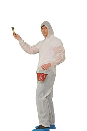 RAYGARD 30003 Disposable Dust Protective Polypropylene PP Coverall with Hood Suit Lightweight Elastic Cuffs, Ankles, Waist Zipper Front for Spray Painting Industrial(Large,White)