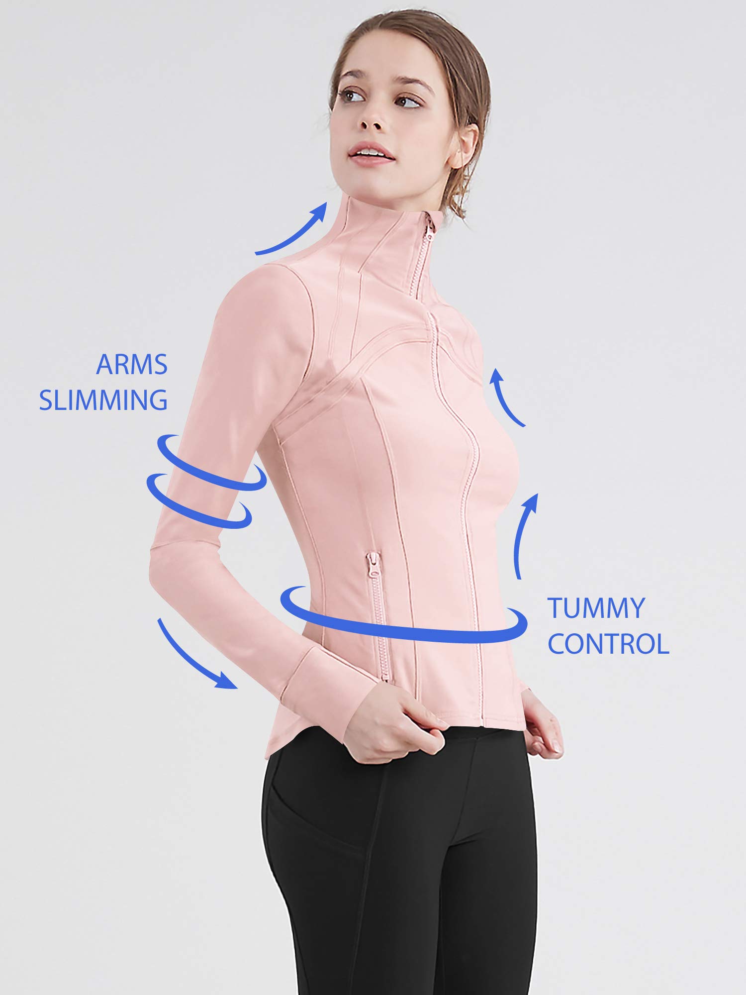Lock and Love LL WJC3024 Women's Running Shirt Full Zip Workout Track Jacket with Thumb Holes L BLACK