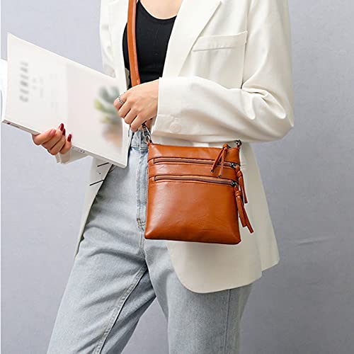 Soft Lea-th_er Women's Shoulder Bag Women's Crossbody Bag Medium Zipper Pocket Strap Small Sling Crossbody Bag