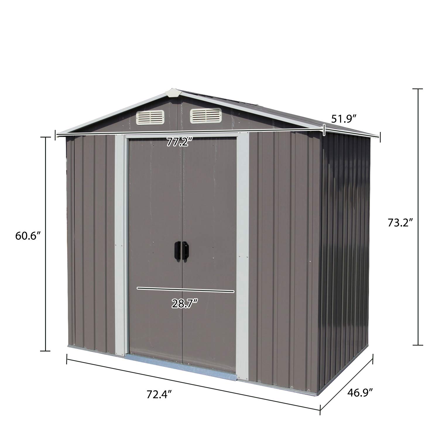 Kinsutie 6' x 4' Outdoor Steel Garden Storage Shed Utility Tool Backyard Lawn Grey with White w/Lockable Doors