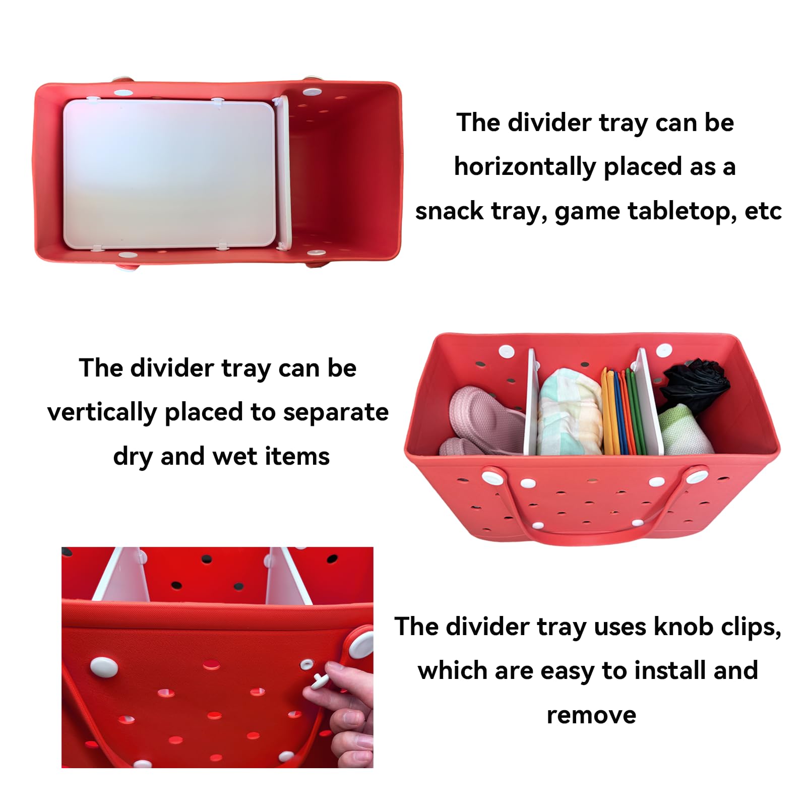 Yermivie 2Pcs Divider Tray for Bogg Bag Compatible with Bogg Bag Original X Large, Beach Bag Accessories Fit for Bogg Bag as Divider and Snack Tray, Organizing Bags and Divide Space (White, 2Pcs)