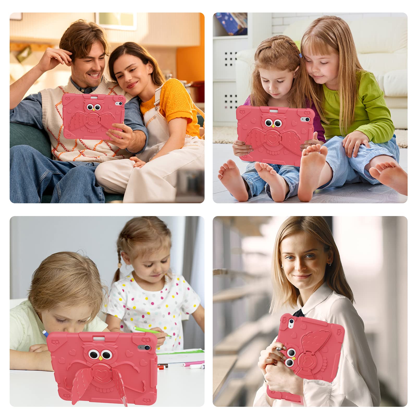 SPIUST for iPad 10th Generation Case, Built-in Cute Owl Kickstand & Pencil Holder for Kids, Heavy Duty Shockproof Rugged Three Layer Protective Cover for iPad 10.9 Inch (2022) - Rainbow