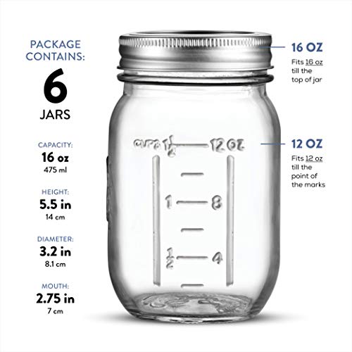 Paksh Novelty Mason Jars - Food Storage Container - 6-Pack - Airtight Container for Pickling, Canning, Candles, Home Decor, Overnight Oats, Fruit Preserves, Jam or Jelly