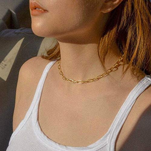 IEFWELL Dainty 14K Gold Plated Paperclip Chain Necklace for Women - Layered Initial Necklace