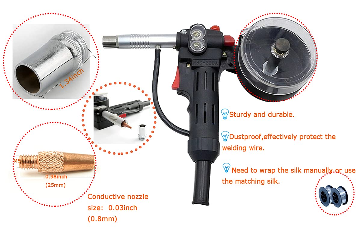 PreAsion Aluminum Spool Gun Fit Spoolmate 100 Series Miller Millermatic 180/300371 Millermatic 140 180 211 with 10pcs Contact Tips Welding Torch Welding Machine with 9.8ft Cable DC24V