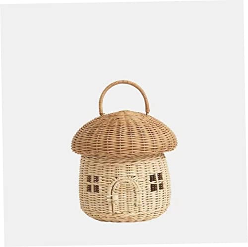 Storage Baskets, 25x25cm Rattan Woven Storage Basket with Lid, Mushroom Shaped Handmade Shelf Organizer, Home Storage Box for Kids Room Decoration