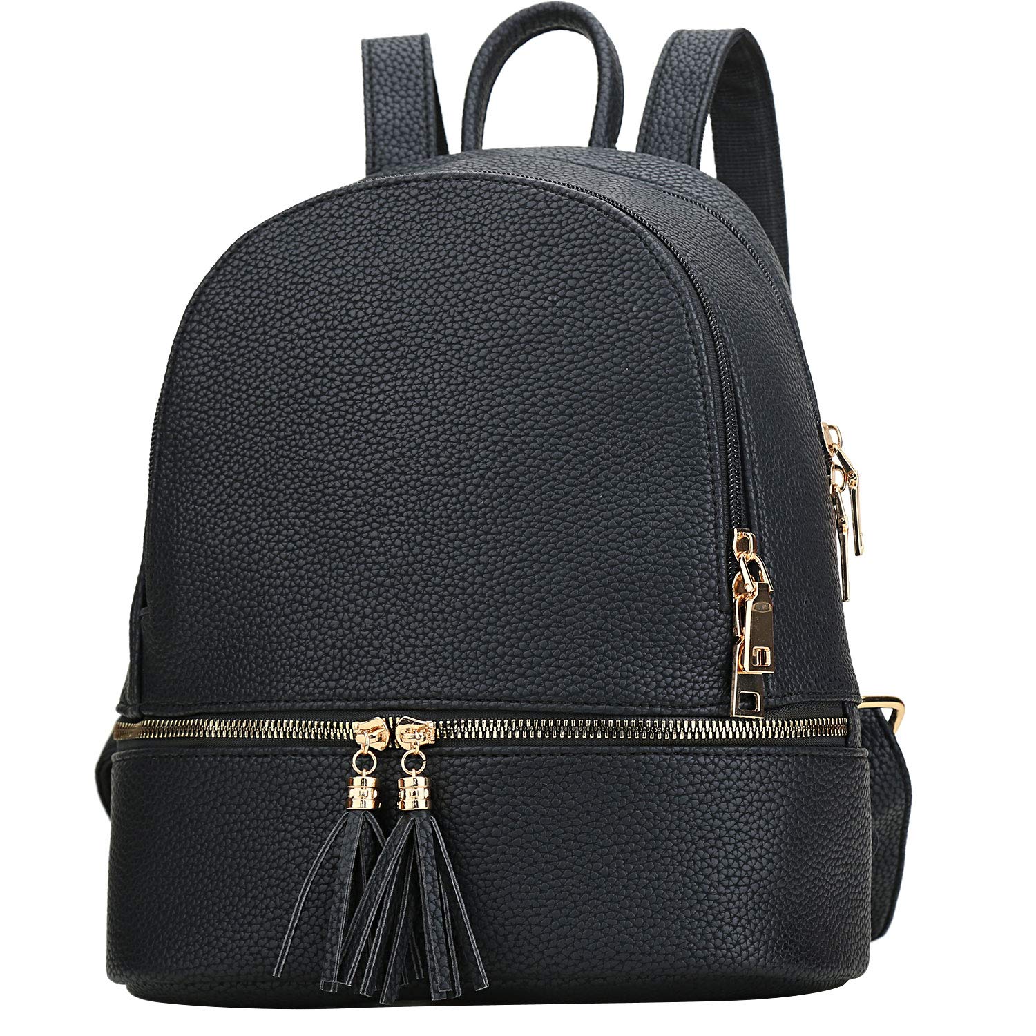 KKXIU Backpack for Women Cute Small Leather Purse with Tassel (Black)