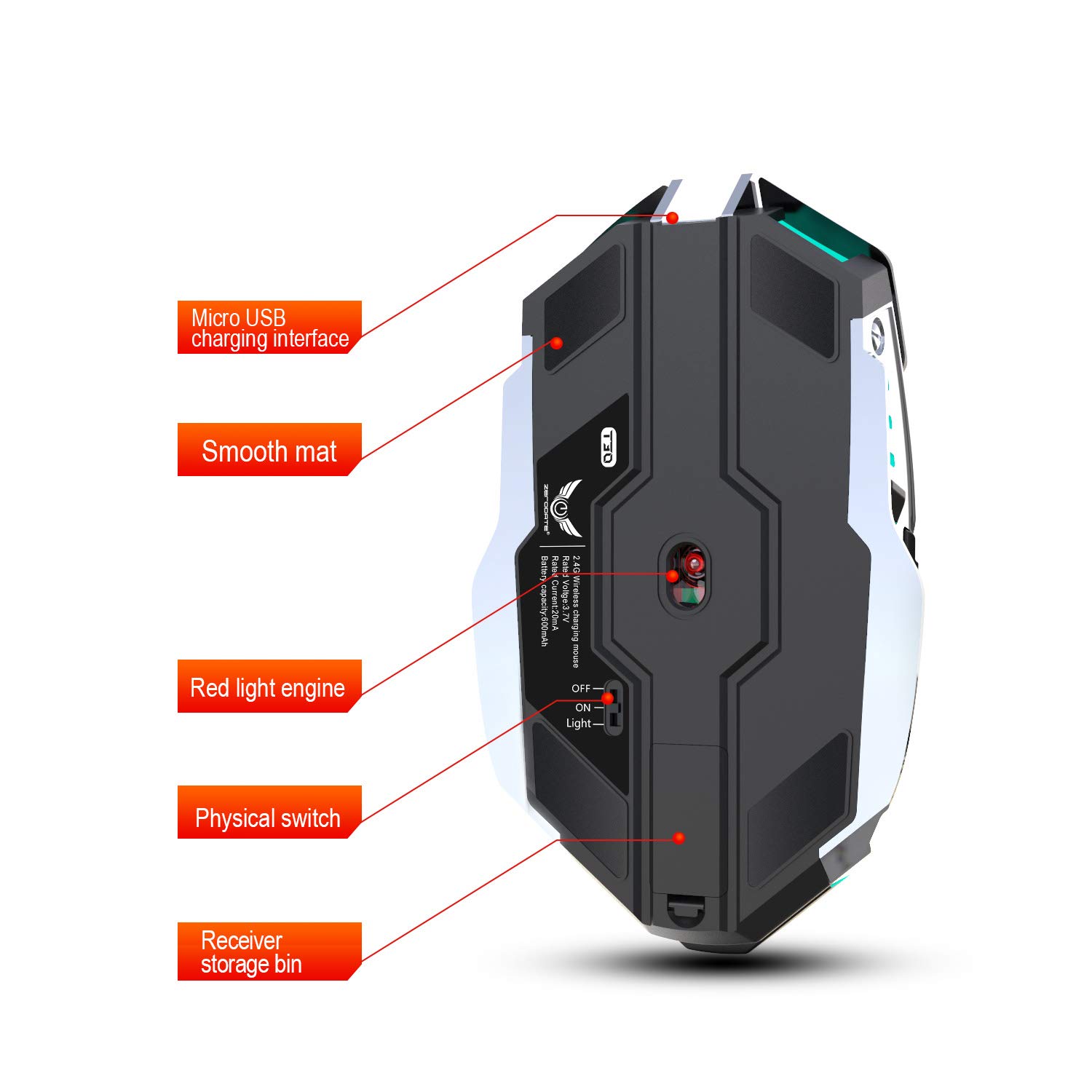 HXMJ- Rechargeable Wireless Gaming Mice with USB Receiver and Decompress Crystal Ball-Black