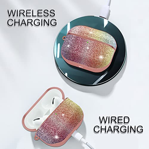 WETAL Girls Bling Case for Apple Airpods Pro Case Cover, Stylish Glitter Protective Case Skin with Keychain Compatible with Airpod Pro, Multicolor