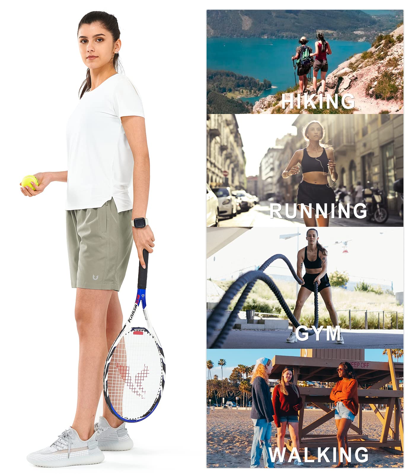 NORTHYARD Women's Athletic Hiking Shorts Quick Dry Active Running Lightweight Shorts for Gym Workout with 3 Zipper Pockets Greyblue L