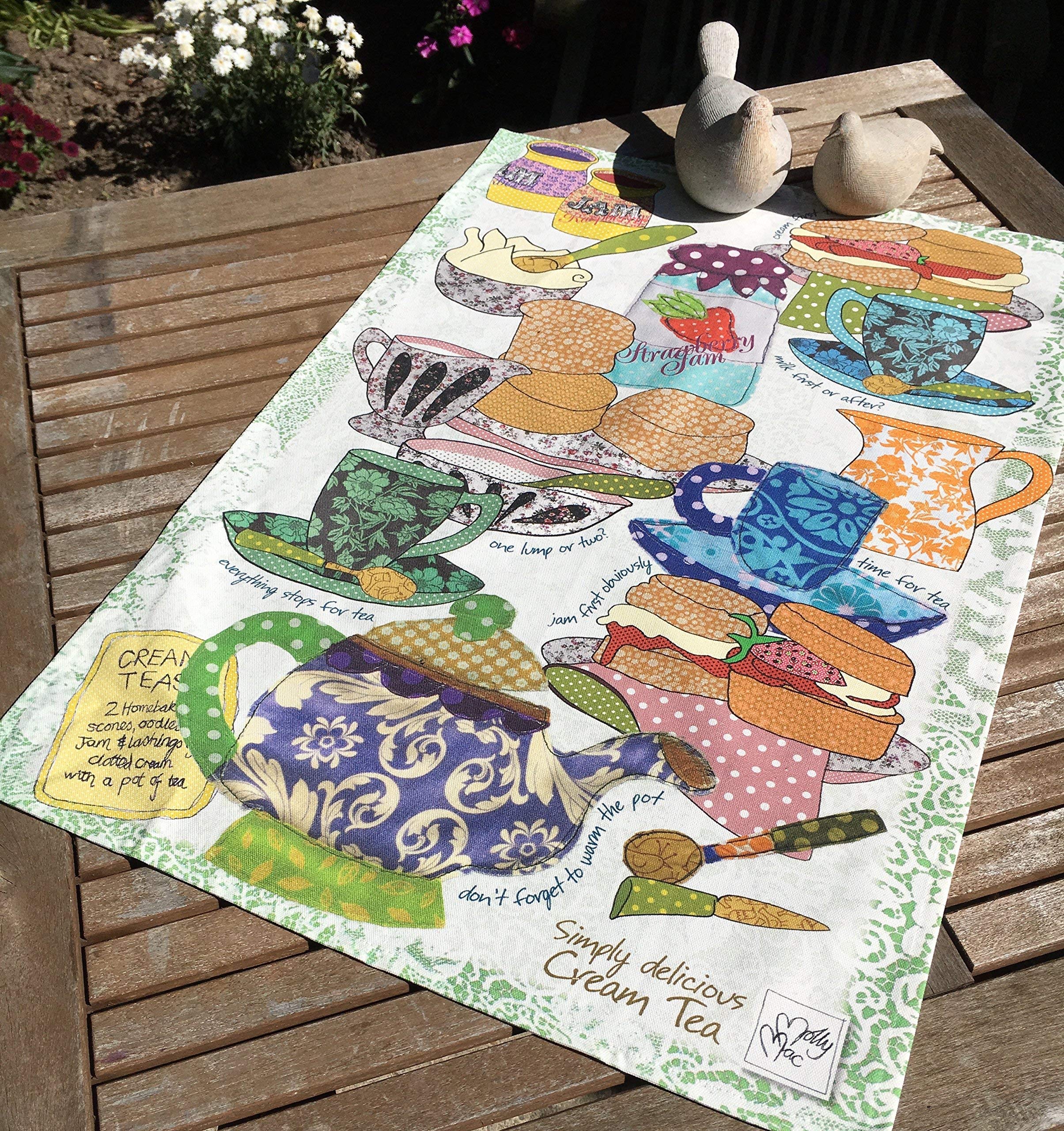 MollyMac | British Cream Tea Dish Towel | Decorative Bar Towel | Soft Absorbent Dish Cloth | Kitchen Decor | Gift for Dinner Party Birthday New Home | Made in UK | 28”x18” 100% Cotton Tea Towel