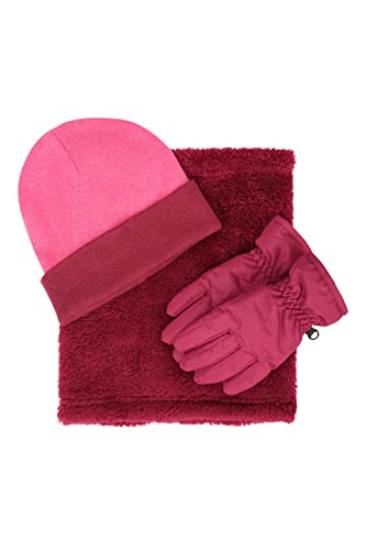 Mountain Warehouse Kids Ski Accessory Set - Water-Resistant Gloves, Reversible Beanie, Neck Gaiter Berry Small