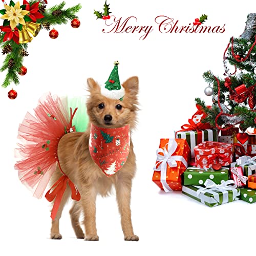 Vehomy Dog Christmas Costume - Christmas Dog Cat Tutu Skirt with Bell and Bow Tie Pet Xmas Hat Hairpin and Christmas Dog Bandanas Puppy Kitty Xmas Accessories for Cats Small Medium Dogs 5Pcs